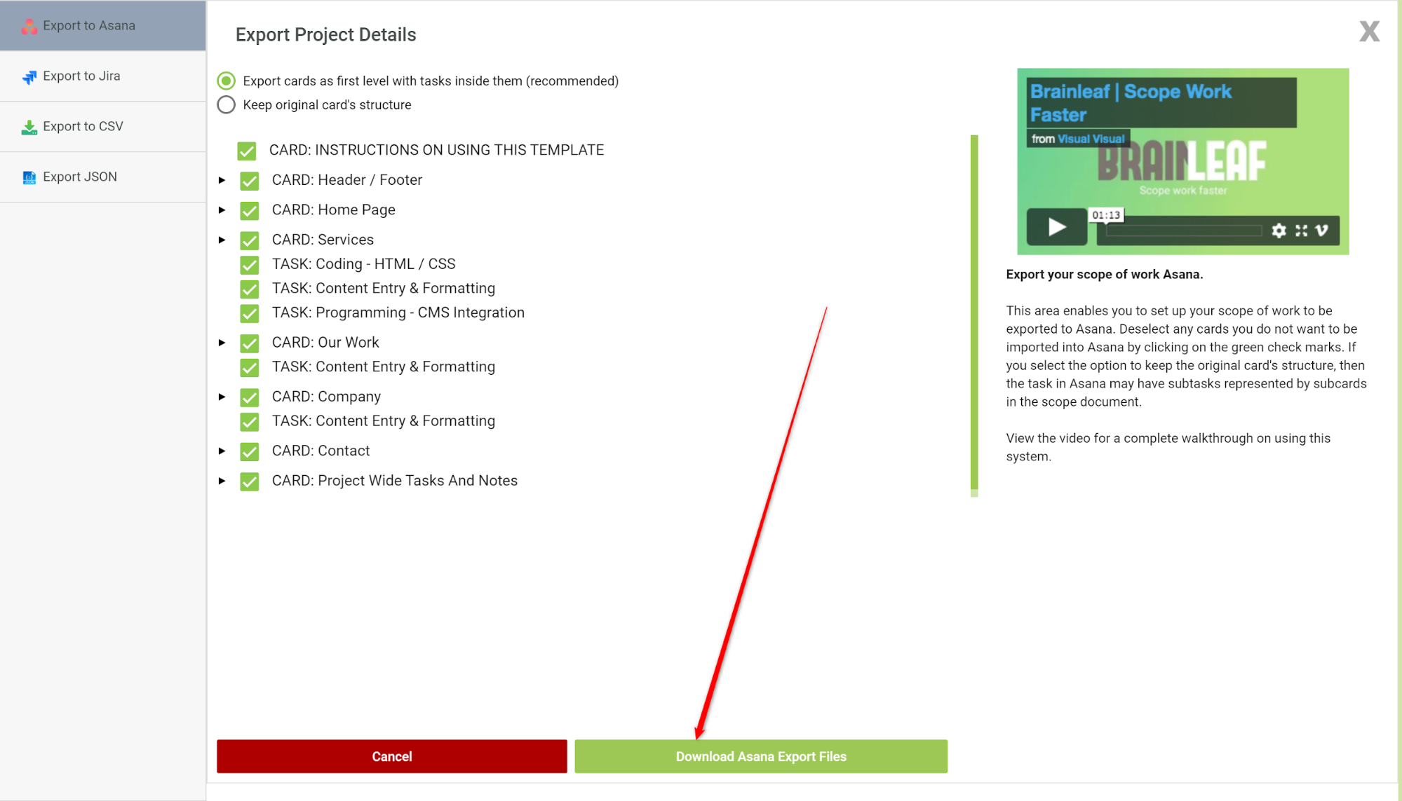 Exporting To Asana - BrainLeaf Knowledge BaseBrainLeaf Knowledge Base